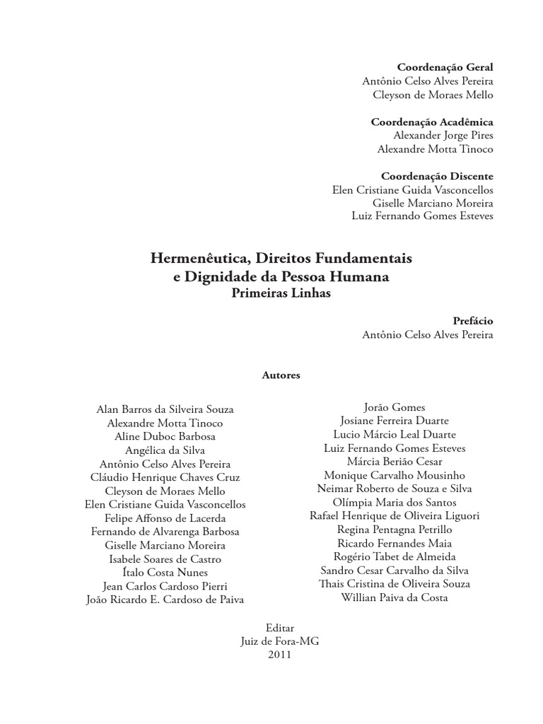 Livro Hermenêutica Direitos Fundamentais Dignidade Da Pessoa Humana ...
