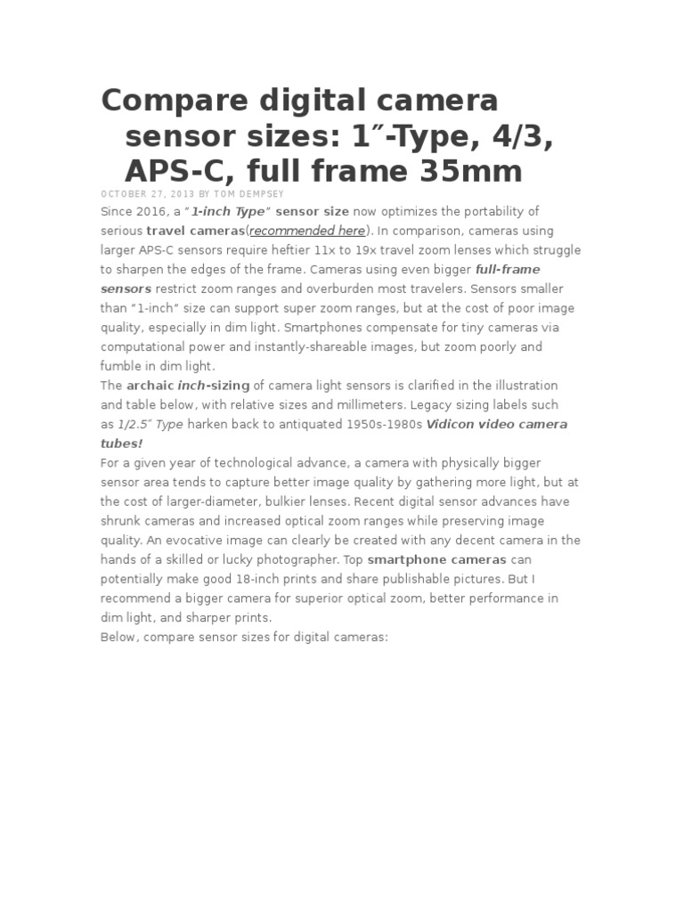 Camera Sensor Size Comparison Guide | PDF | Digital Single Lens Reflex ...