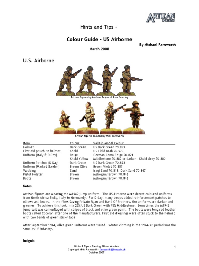 Hints and Tips - : Colour Guide - US Airborne | PDF | Green | Airborne ...