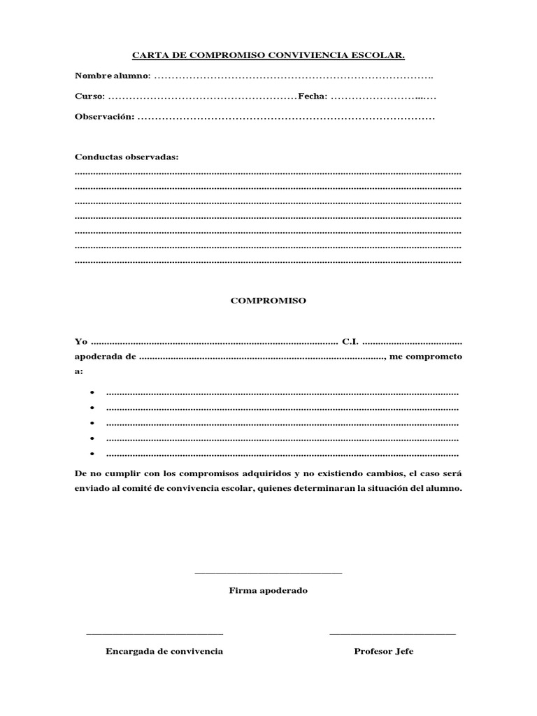 Carta de Compromiso Comité de Conviviencia | PDF