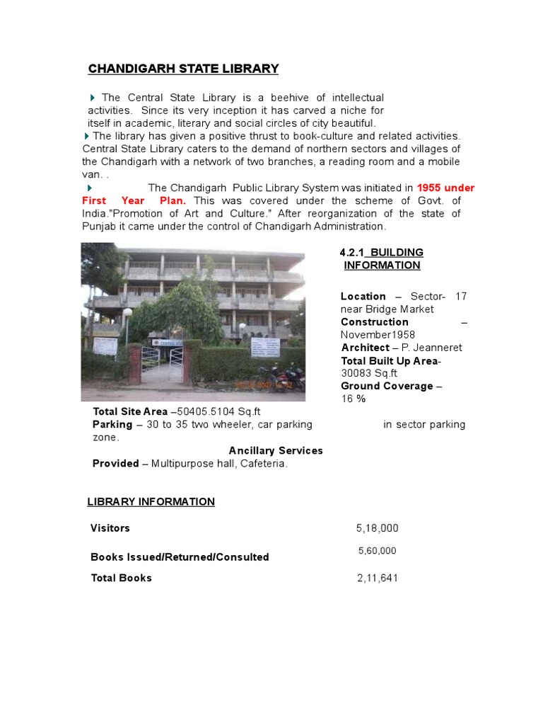 Chandigarh Central State Library Overview | PDF | Libraries | Books