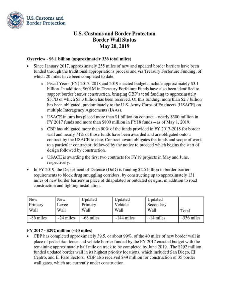 CBP Border Wall Status Report 05-20-19 | PDF | Mexico–United States ...