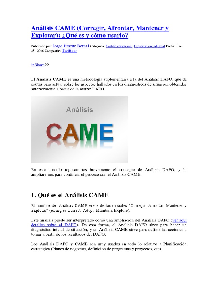 Análisis CAME: Guía y Ejemplos Prácticos | PDF | Análisis FODA | Business