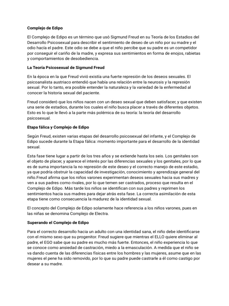 Complejo Edipo Electra | PDF | Complejo de Edipo | Sigmund Freud