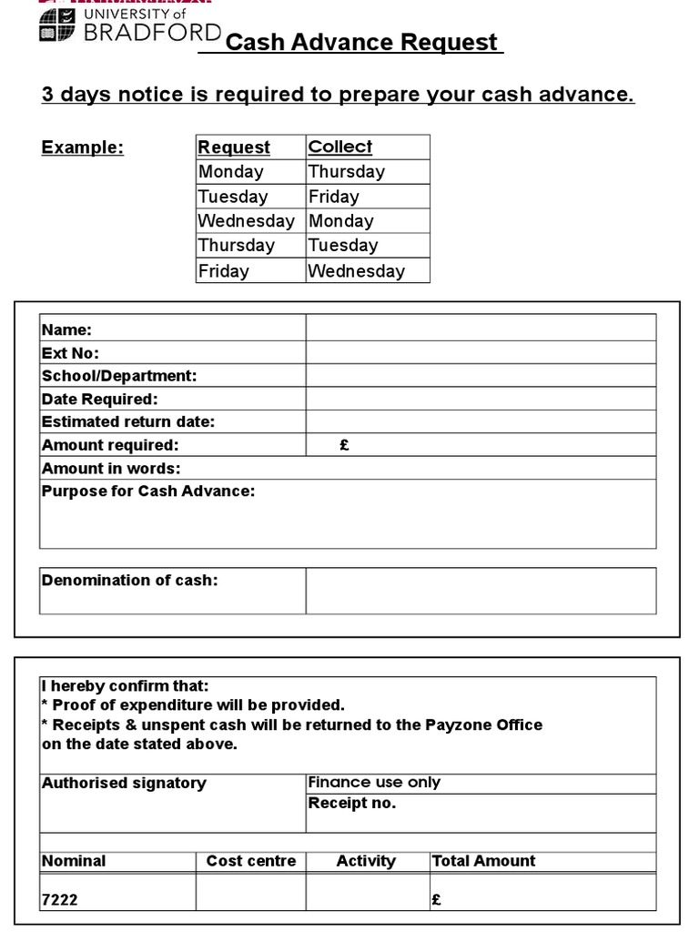 Cash Advance Form Feb 2016 | PDF | Receipt | Payments