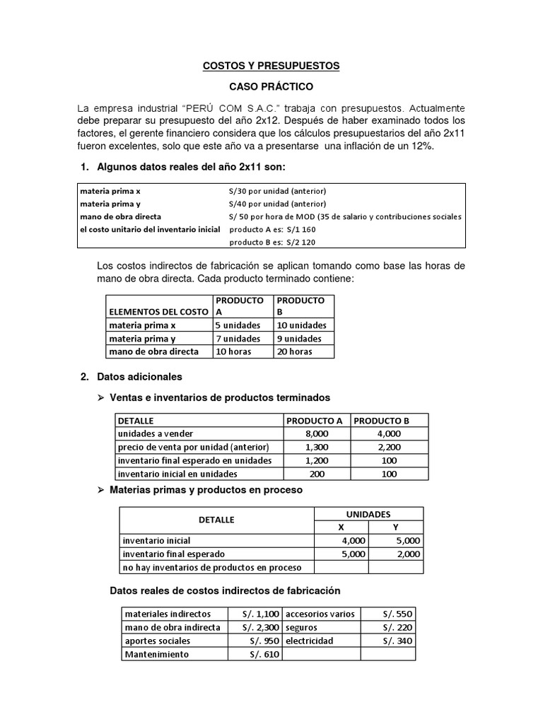 Costos y Presupuestos Caso Practico | PDF | Presupuesto | Gobierno