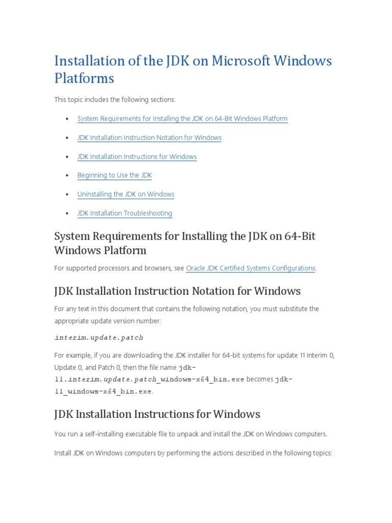 Installation of The JDK On Microsoft Windows Platforms | PDF | Text File | Computer File