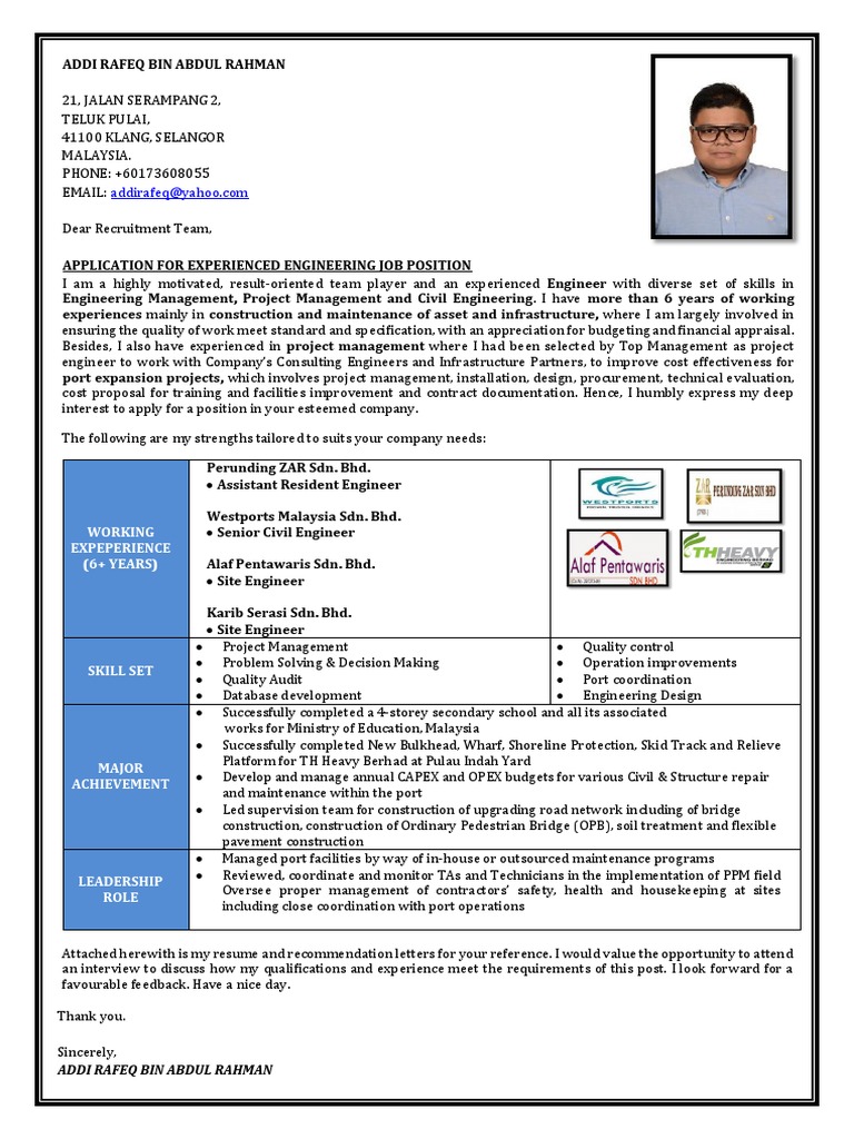 Addi Cover Letter | Download Free PDF | Engineer | Project Management