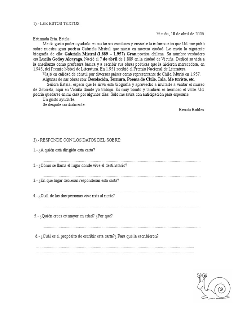 Comprension Lectora La Carta | PDF | Poesía