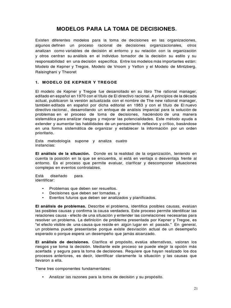 Modelos para La Toma de Decisiones | PDF | Toma de decisiones ...