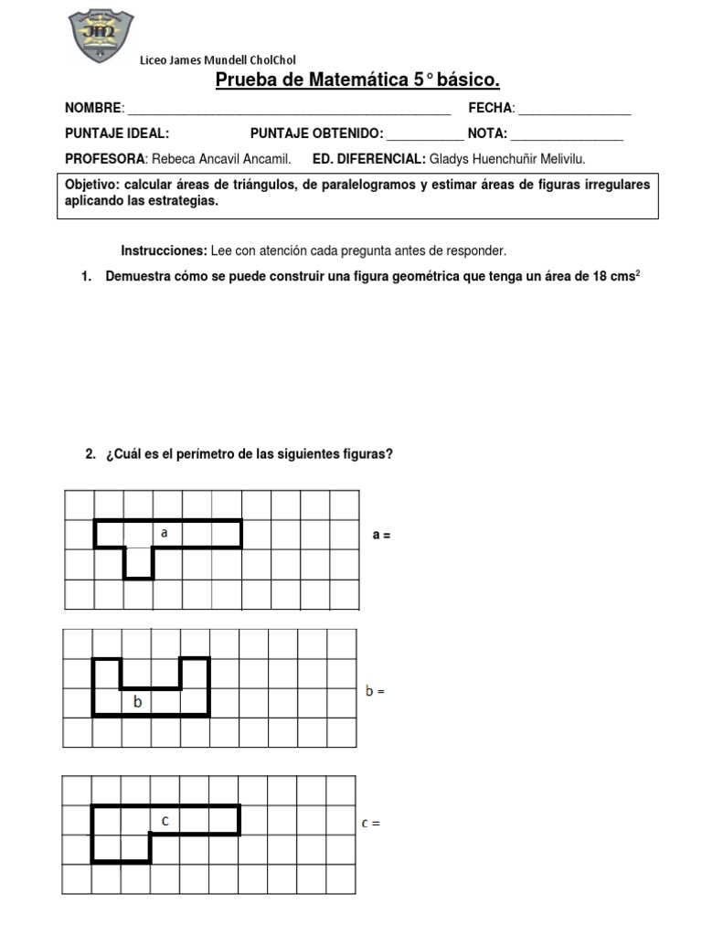 5° Basico Area y Perimetro | PDF | Geometría | Enseñanza de matemática
