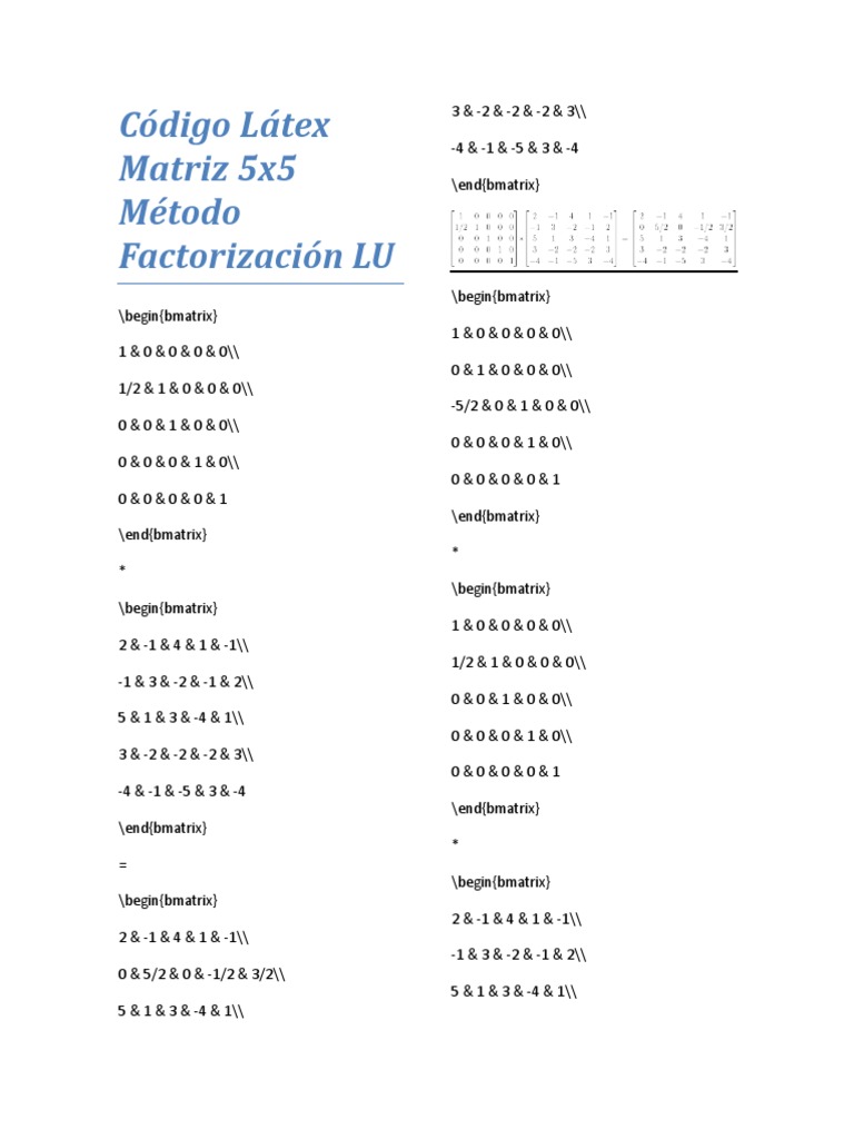 Factorización LU de una matriz 5x5 utilizando el método de ...