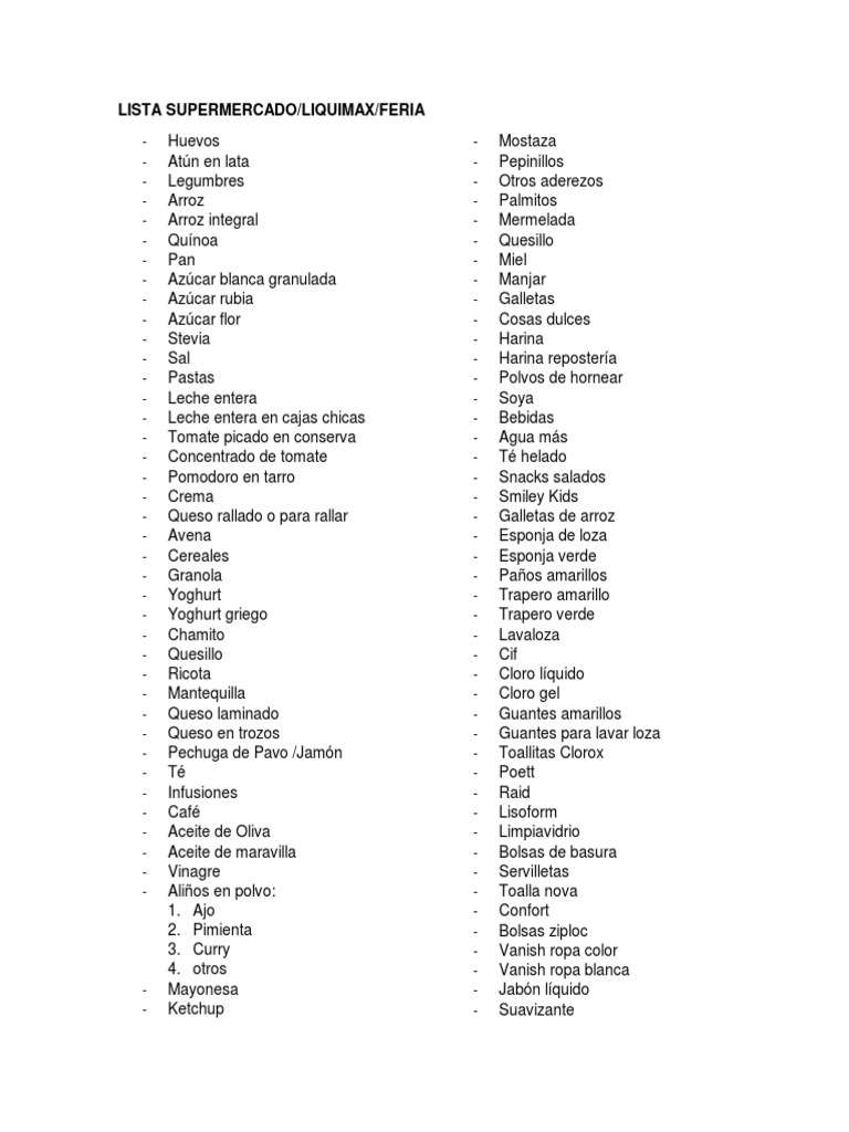 Lista de Compras para Supermercado | PDF | Galleta | Alimentos