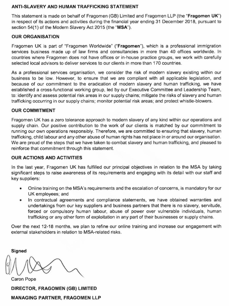 Human Trafficking Statement | PDF | Human Trafficking | Supply Chain