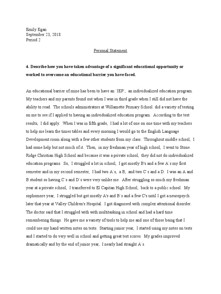 Personal Statement | PDF | Schools | Individualized Education Program