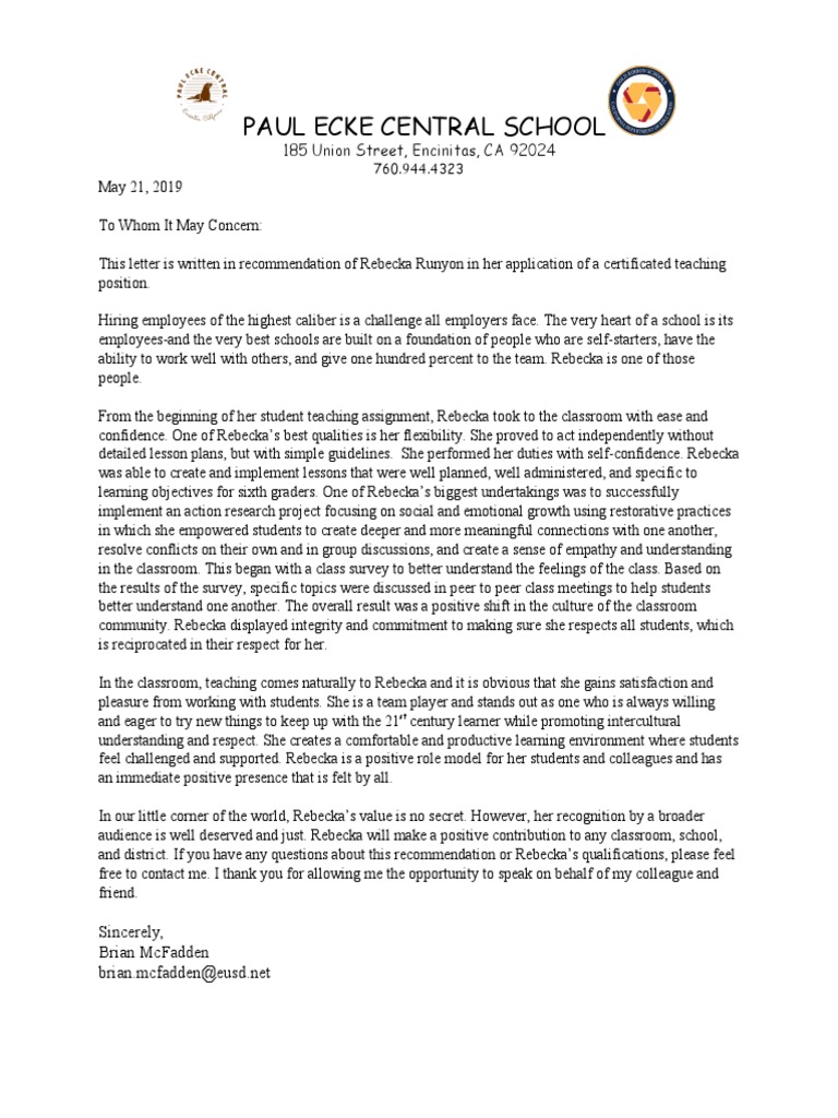 Letterofrec 3 | PDF | Classroom | Lesson Plan