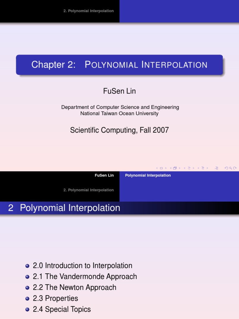 Olynomial Nterpolation: Fusen Lin | PDF | Interpolation | Polynomial