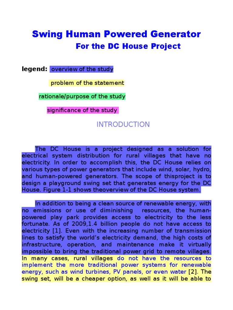 Swing Human Powered Generator: For The DC House Project | PDF | Wind ...