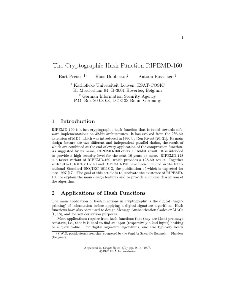 Ripemd 160 | PDF | Cryptography | Error Detection And Correction