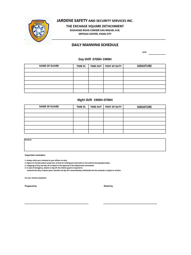 Daily Manning Schedule | PDF
