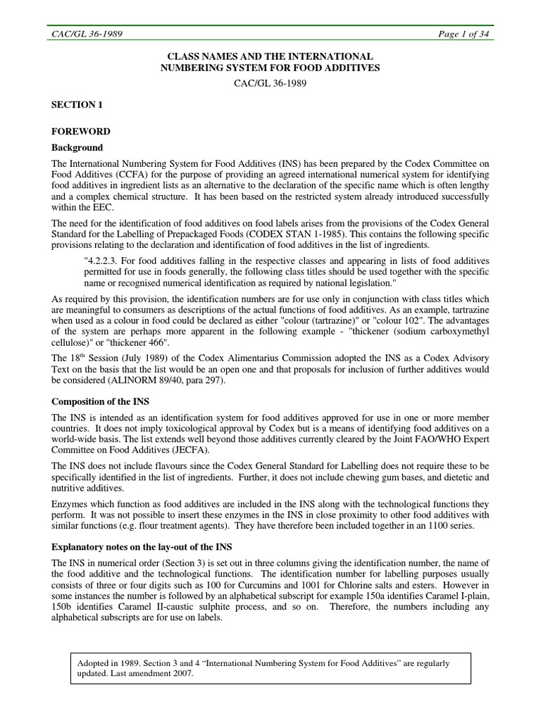 Food Additives INS-Codex PDF | PDF | Antioxidant | Foods