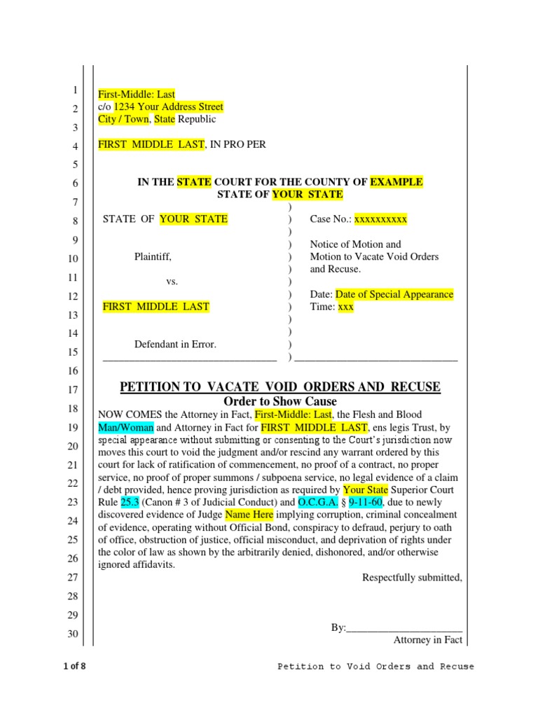 Motion to Vacate Void Orders | PDF | Jurisdiction | Evidence (Law)