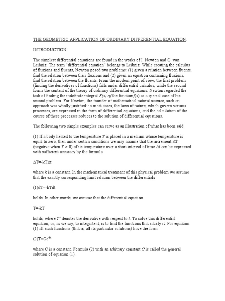 Geometric Applications of Differential Equations | PDF | Differential ...