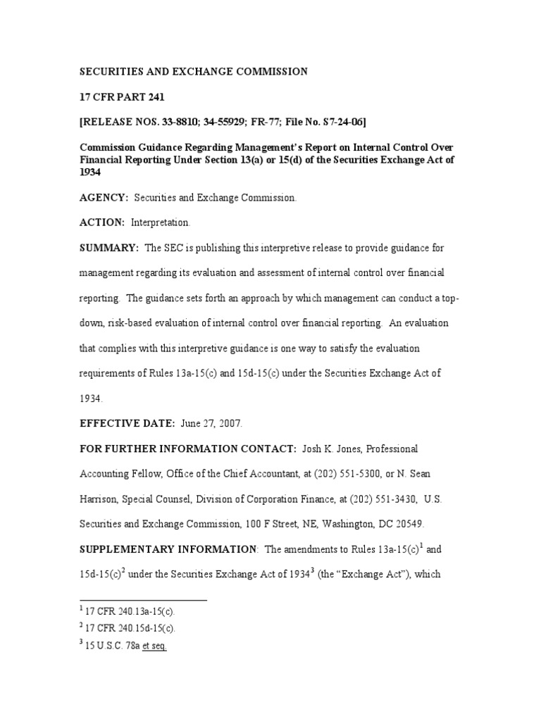 Sec Icfr Guidance | PDF | Internal Control | Risk Management