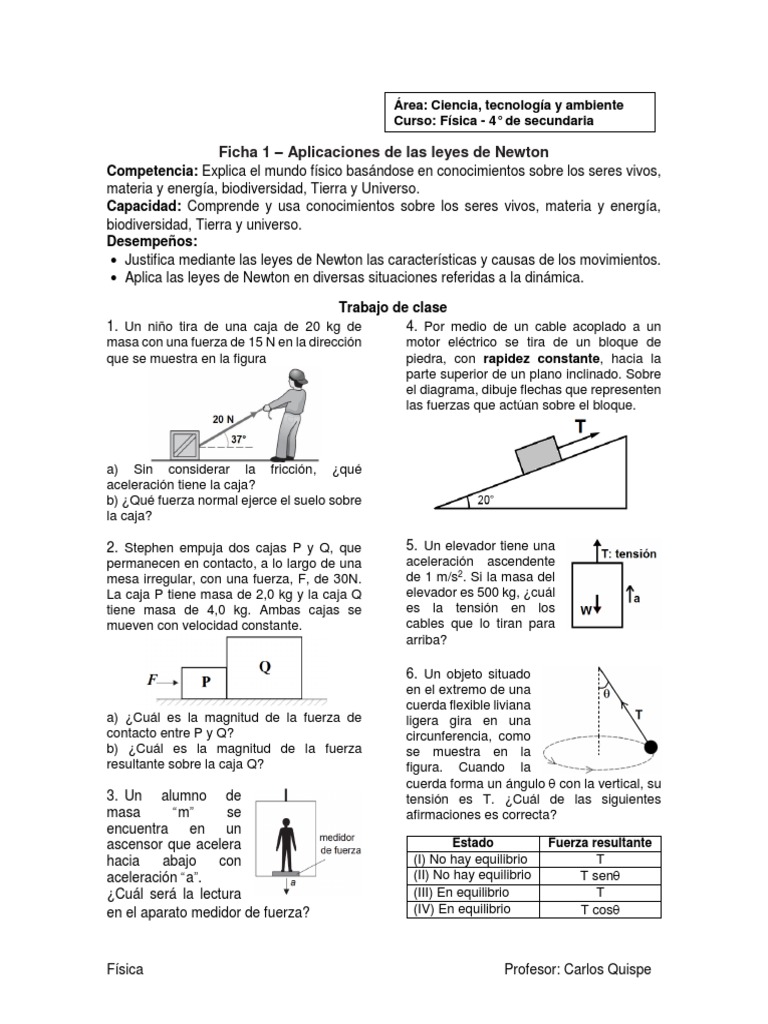 Ficha Aplicaciones de Las Leyes de Newton | PDF | Las leyes del ...