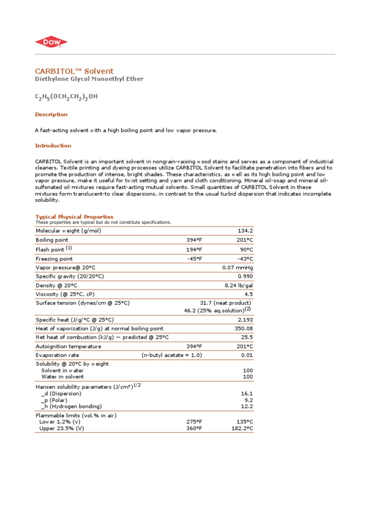 Carbitol Solvent | PDF | Solvent | Boiling