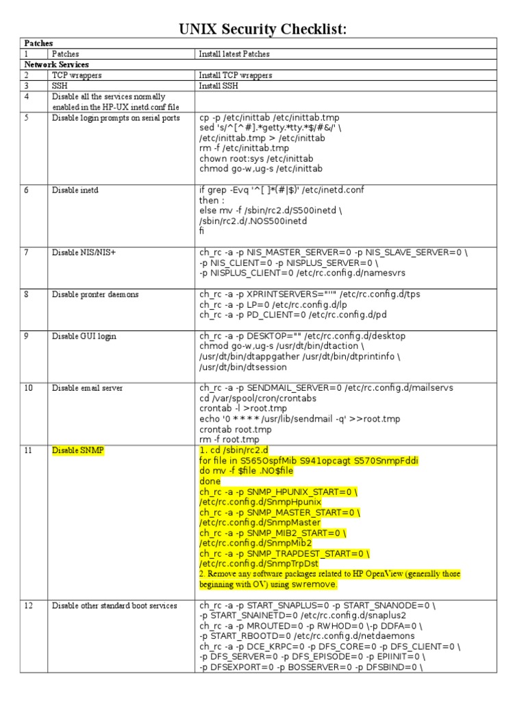 HP-UX Security Checklist | PDF | Information Technology Management ...