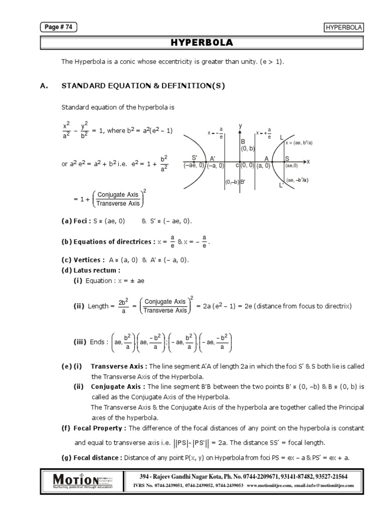 Hyperbola: A. Standard Equation & Definition (S) | PDF | Circle ...