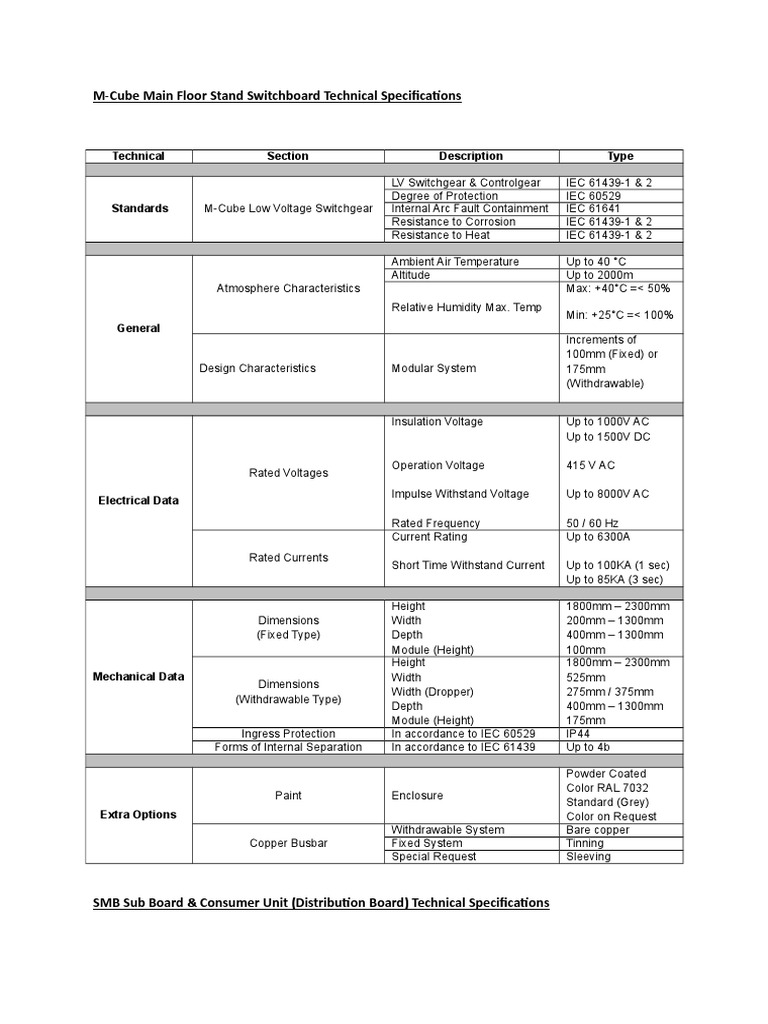 SMB Switchgear Technical Data Sheet | PDF | Alternating Current ...