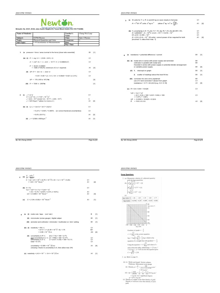 Physical Quantities and Units (2) - HW - A | PDF | Physical Quantities | Electricity