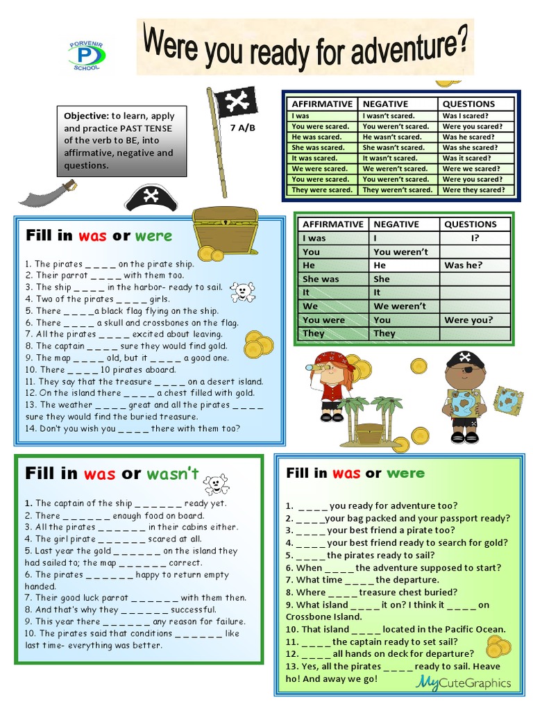 Was Were Worksheets | PDF | Treasure | Linguistic Morphology