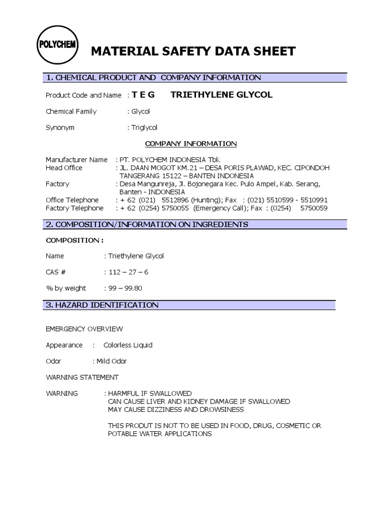 MSDS Teg | PDF | Personal Protective Equipment | Breathing