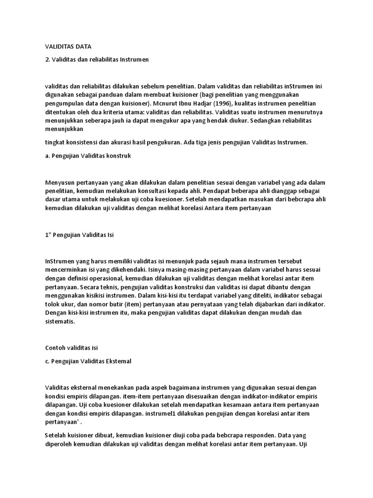 Jenis dan Pengujian Validitas Data | PDF