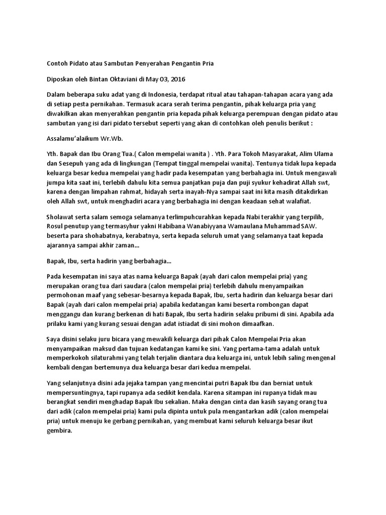 Contoh Pidato Atau Sambutan Penyerahan Pengantin Pria Pdf