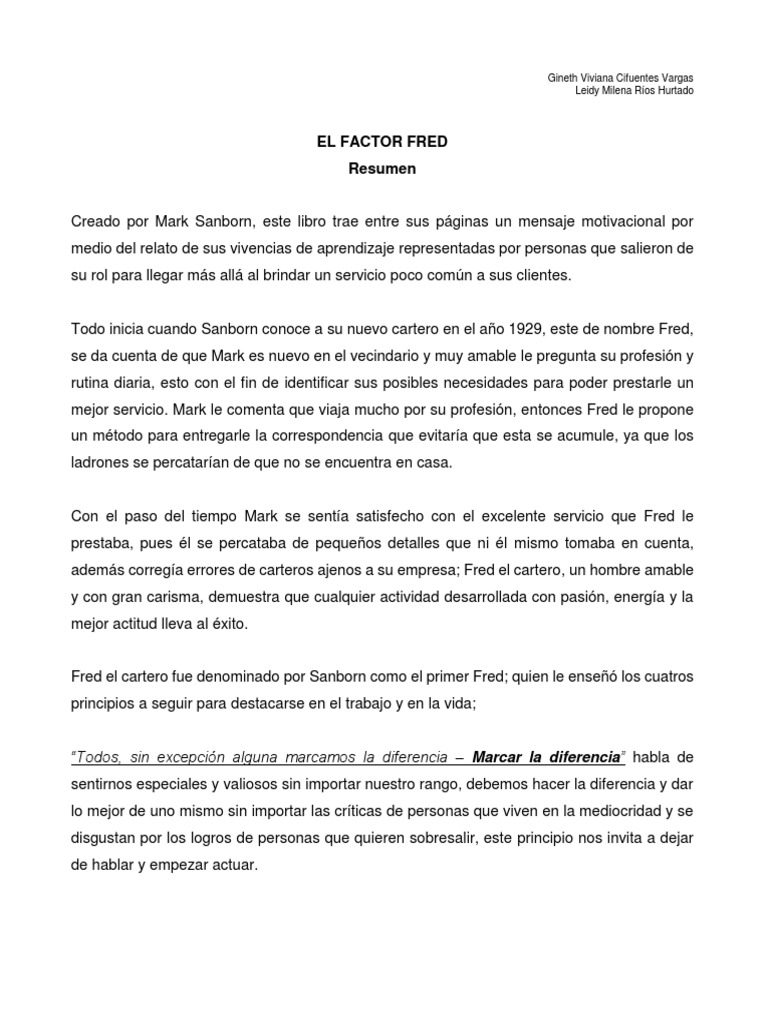 El Factor Fred: Principios de Éxito | PDF | Sicología