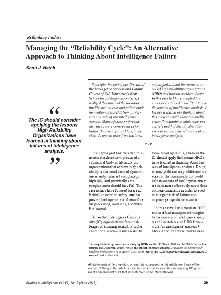 Hatch-Reliability Cycle PDF | PDF | Intelligence Analysis | Reliability Engineering