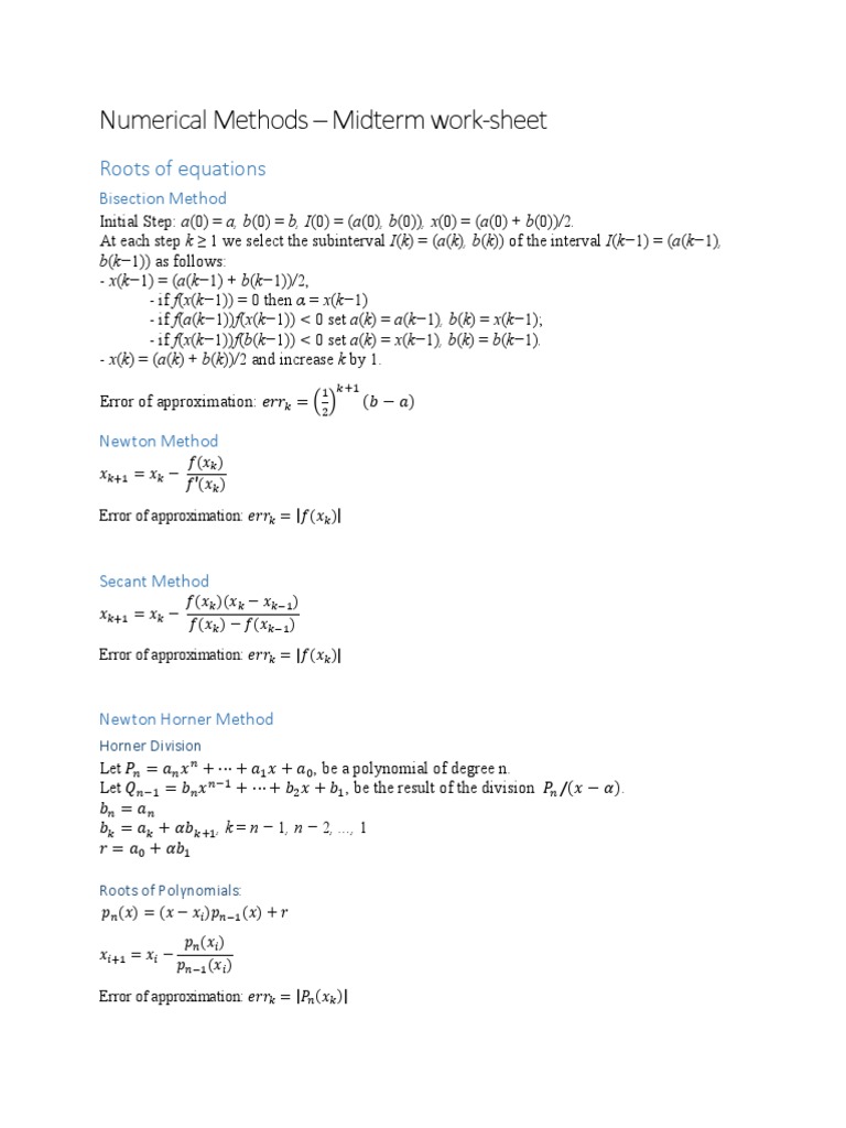 Numerical Methods - Midterm Work-Sheet: Roots of Equations | PDF ... Numerical Methods - Midterm Work-Sheet: Roots of Equations | PDF ...