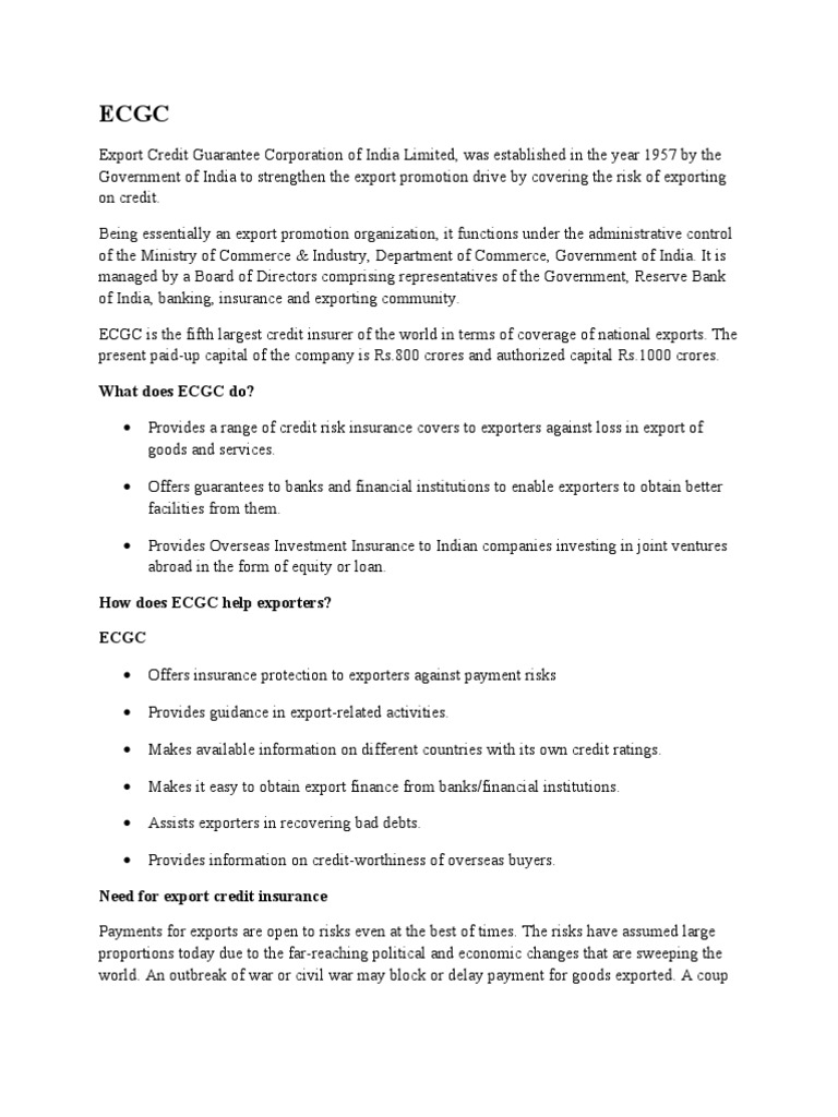 ECGC | PDF | Credit | Finance & Money Management