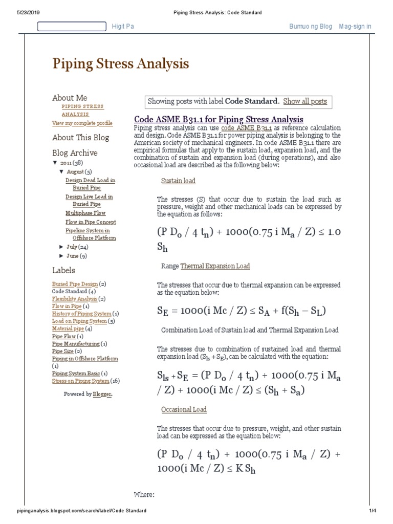 Piping Stress Analysis - Code Standard | PDF | Pipe (Fluid Conveyance) | Stress (Mechanics)