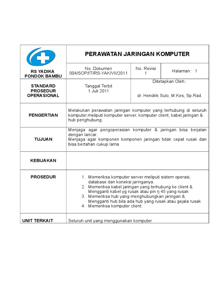 Sop Perawatan Jaringan Komputer | PDF