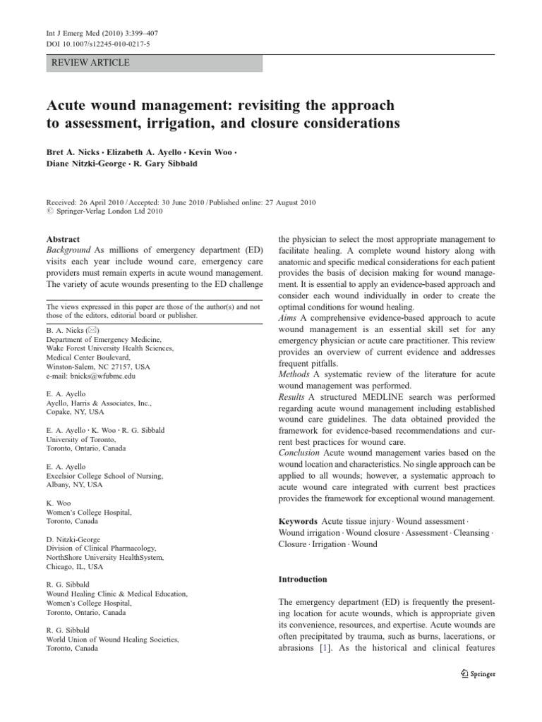 Acute Wound Management: Revisiting The Approach To Assessment ...