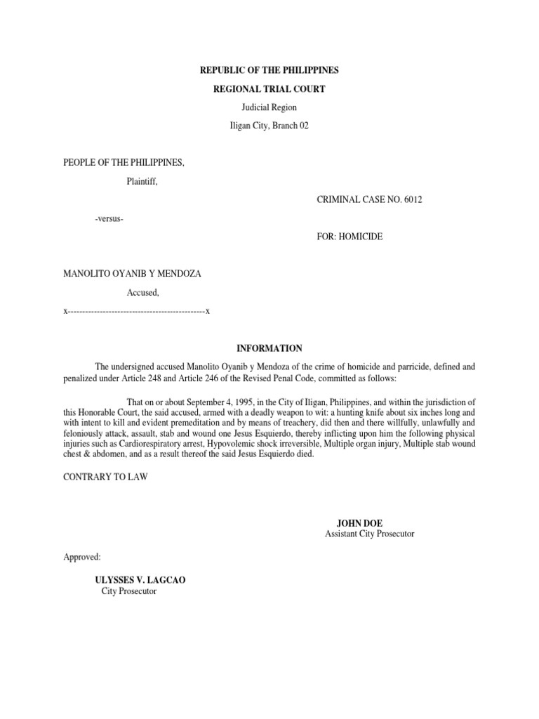Republic of The Philippines Regional Trial Court | PDF | Prosecutor ...