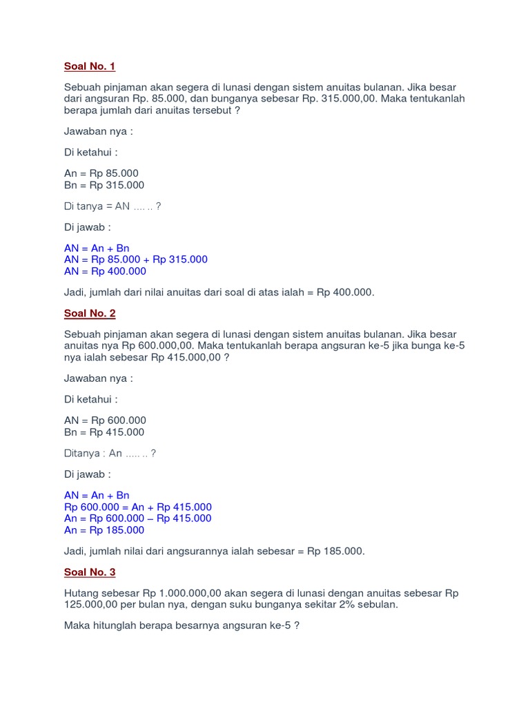 Contoh Soal Anuitas Kelas 11 dan 12 | PDF