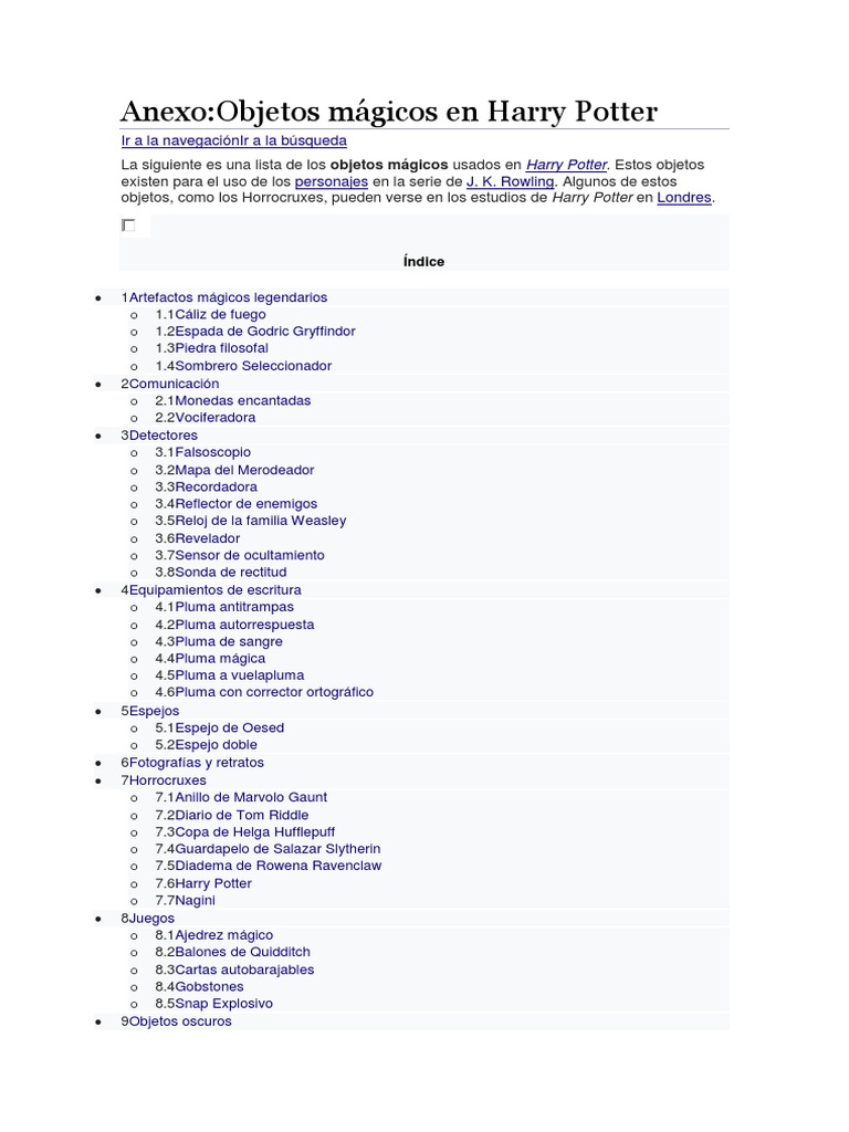 Objetos mágicos en Harry Potter | PDF | Harry Potter | Novelas de ...