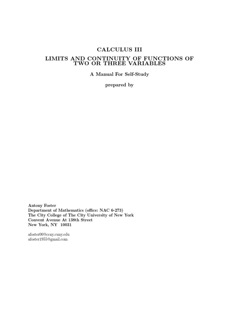 Calculus Iii Limits and Continuity of Functions of Two or Three Variables | PDF | Continuous ...