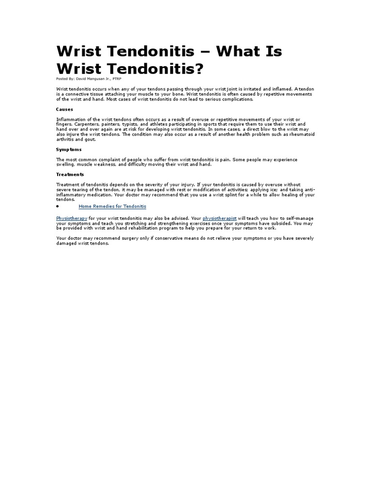 An Overview of Wrist Tendonitis: Causes, Symptoms, and Treatment ...